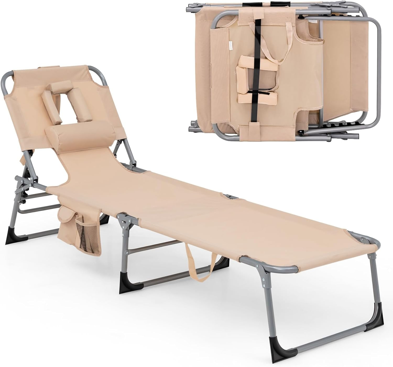 Patio Lounge Chair, Folding Beach Tanning Chair with Face Hole, Outdoor ...