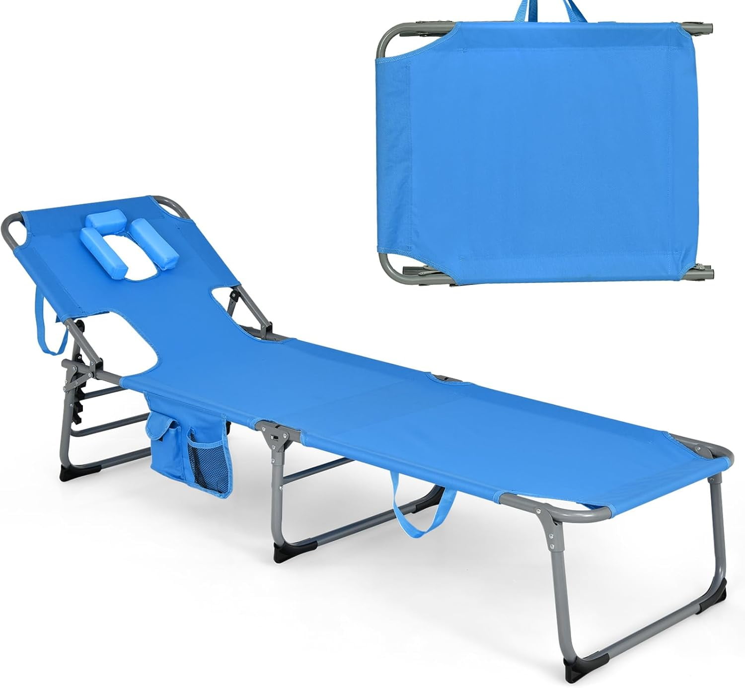 Patio Lounge Chair, Folding Beach Tanning Chair with Face Hole, Outdoor ...