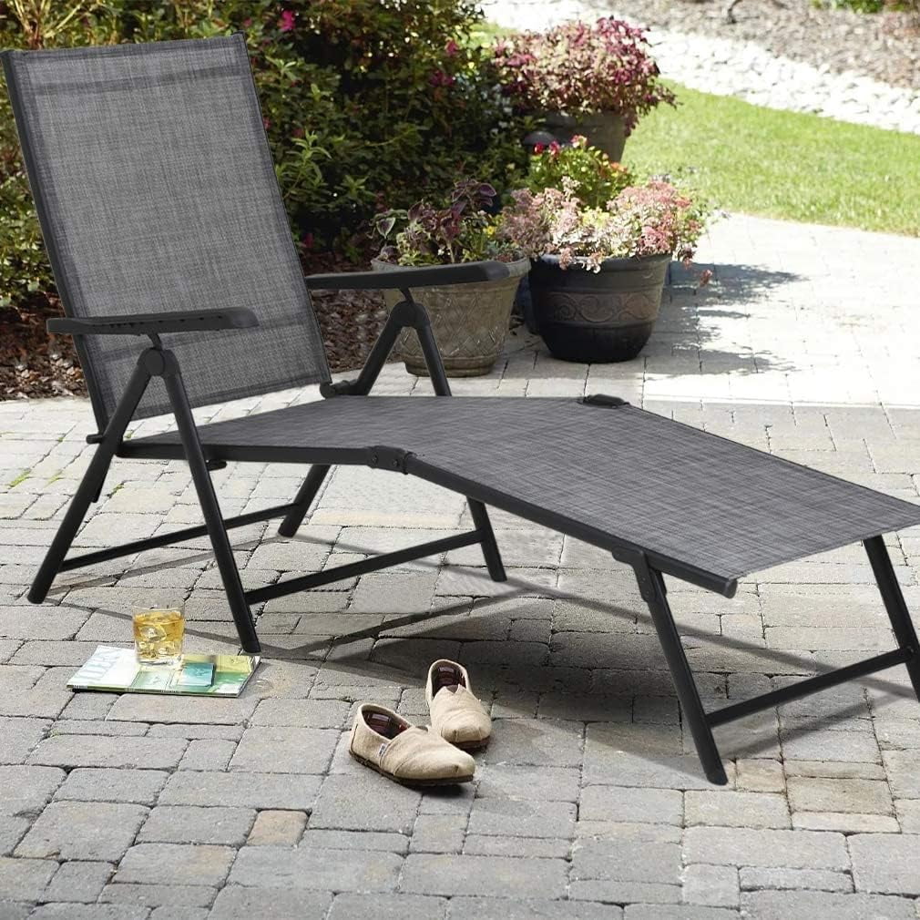 Patio Lounge Chair Outdoor Chaise Lounge Folding Sunbathing Chair with ...