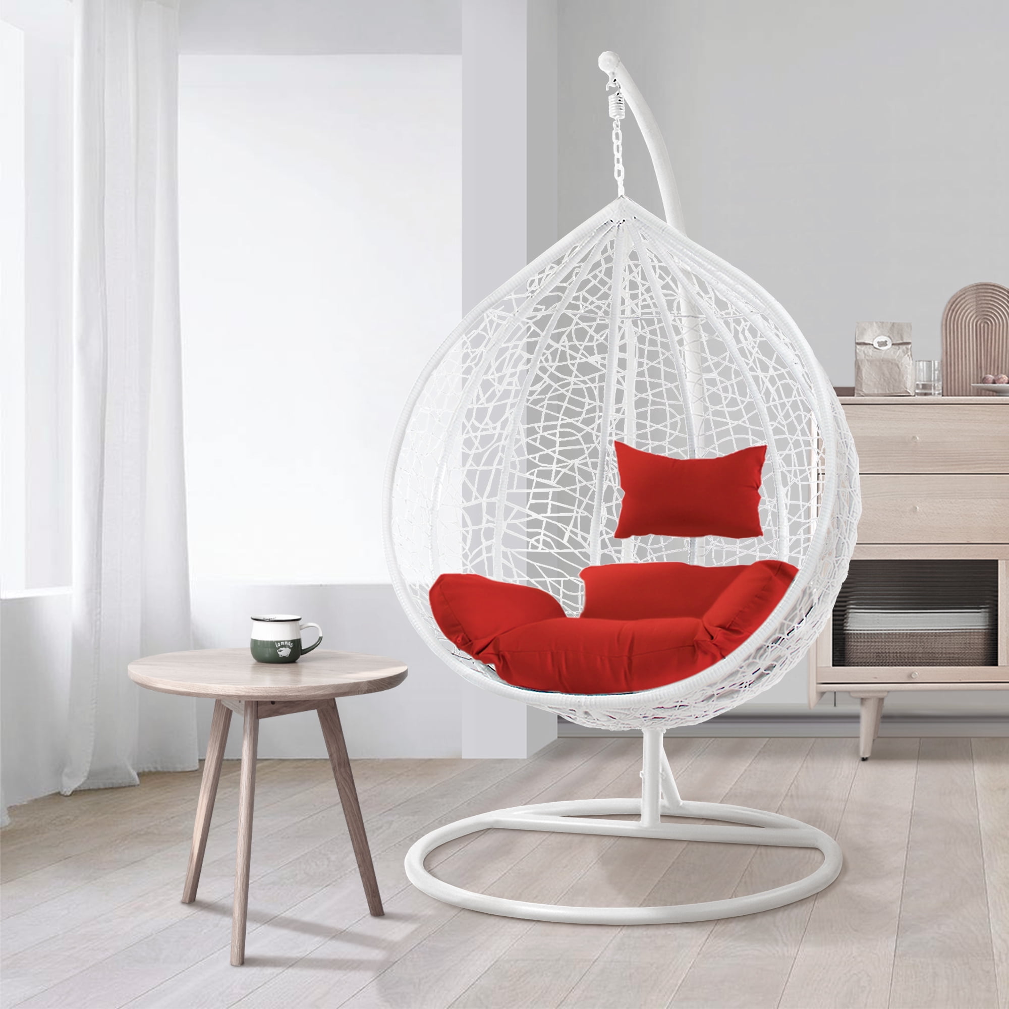 Patio Lounge Chair White Wicker Rattan Hanging Swing Chair for Bedroom ...