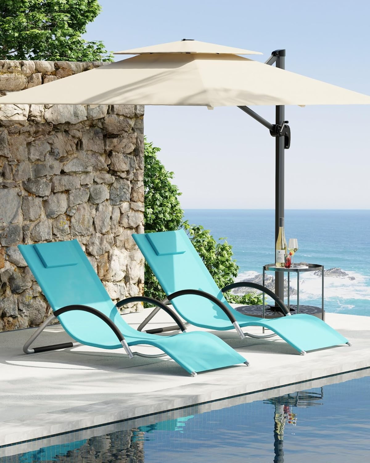 Patio Lounge Chairs Set of 2 with Ergonomics, Quick-Dry Textilene ...