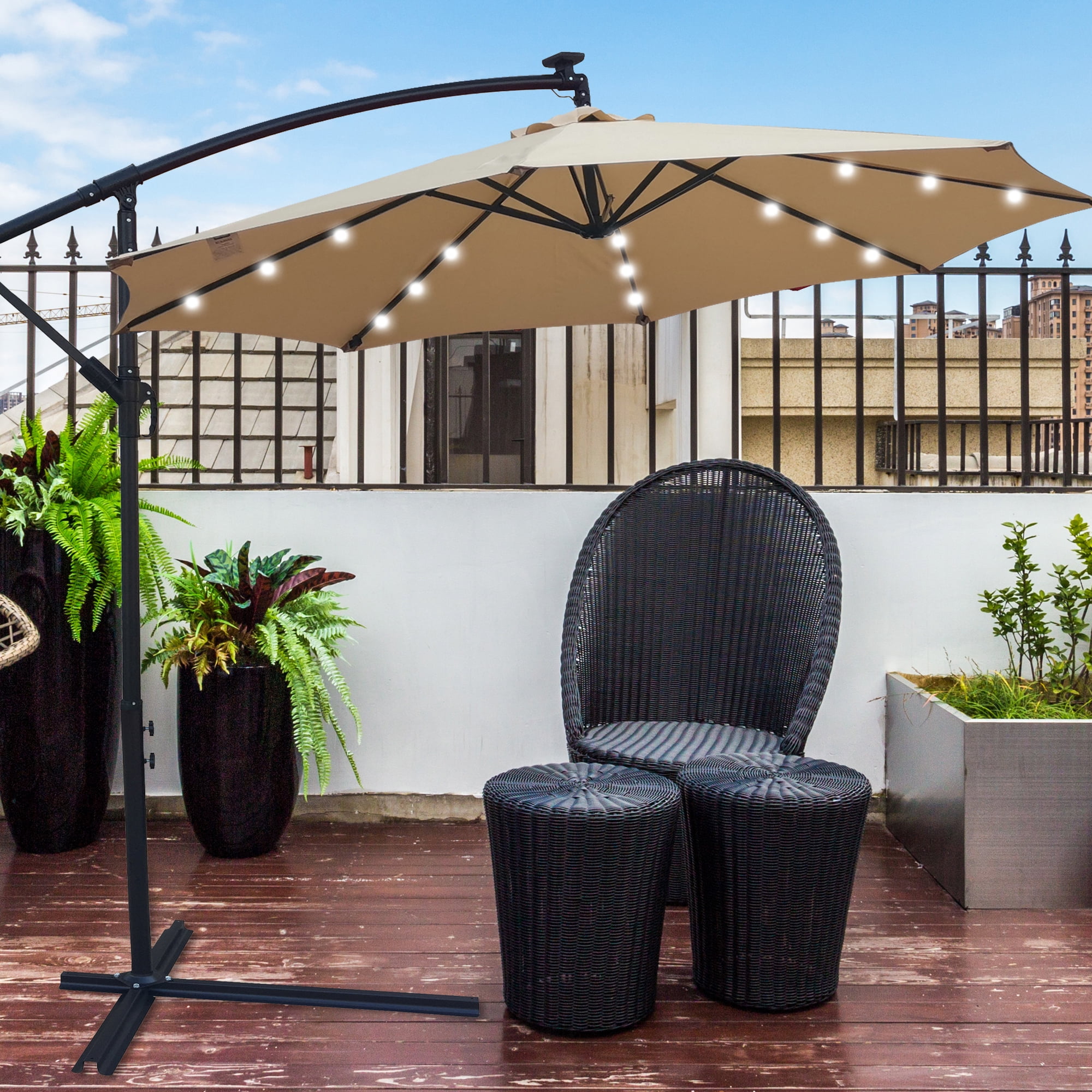 Patio Offset Hanging Umbrella, 10ft Solar Power Outdoor Cantilever ...