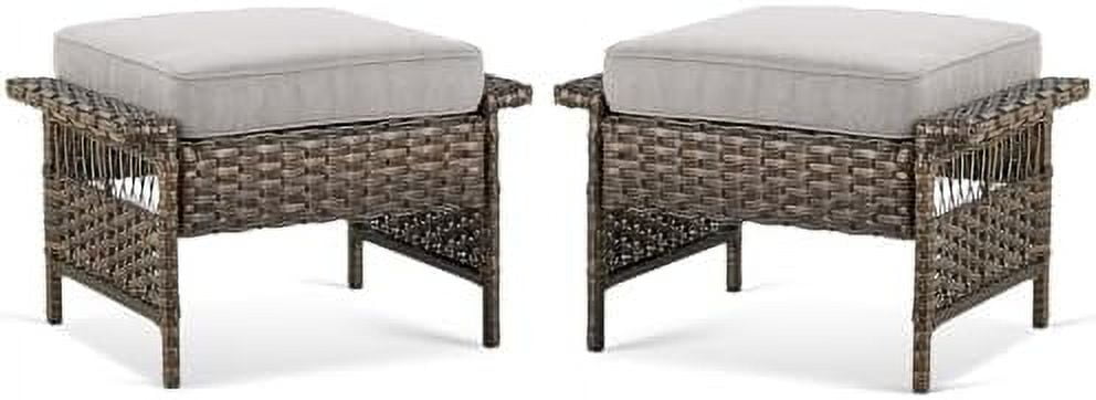 Patio Ottomans 2 Piece Outdoor Wicker Ottomans PE Rattan Footrest with ...
