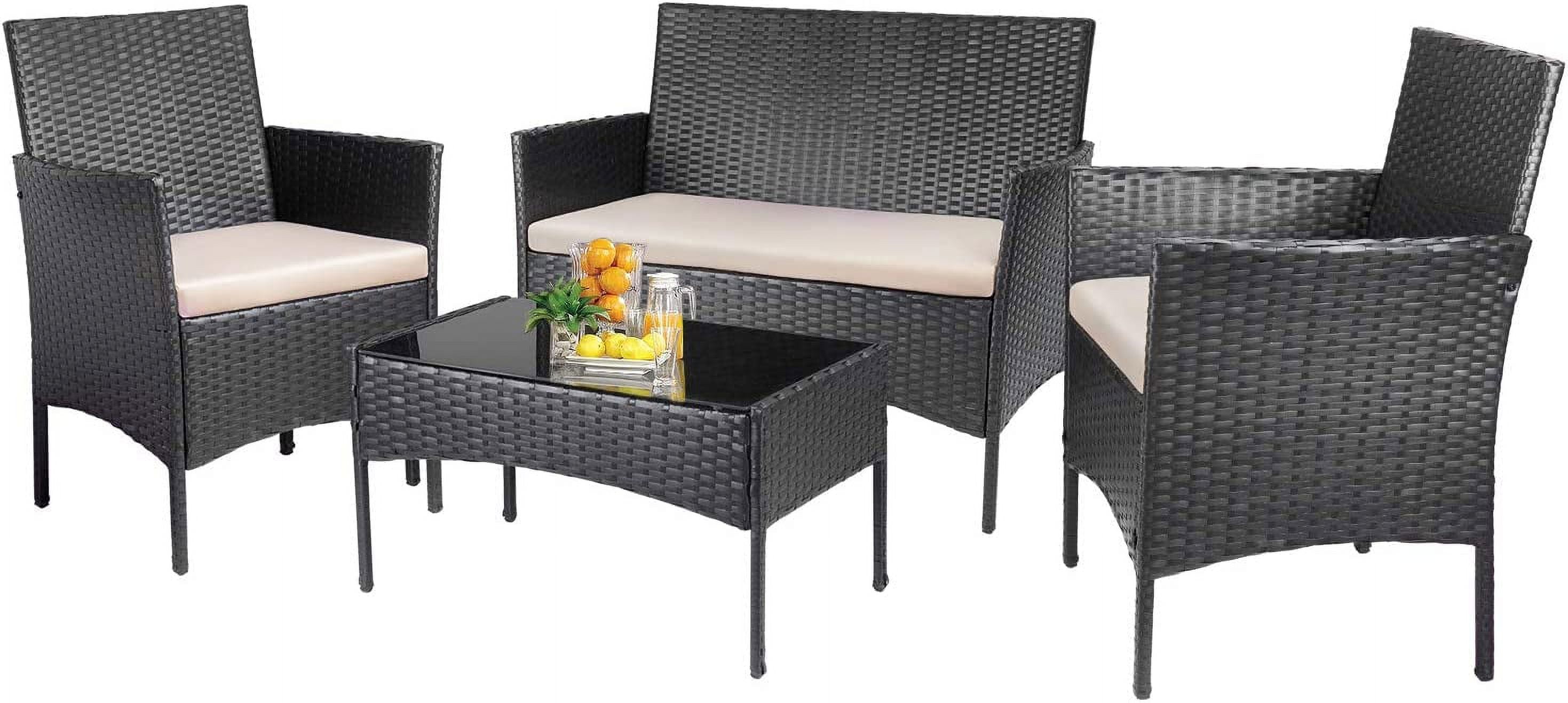Patio Outdoor 4 Pieces Indoor Use Conversation Sets Rattan Wicker Chair ...