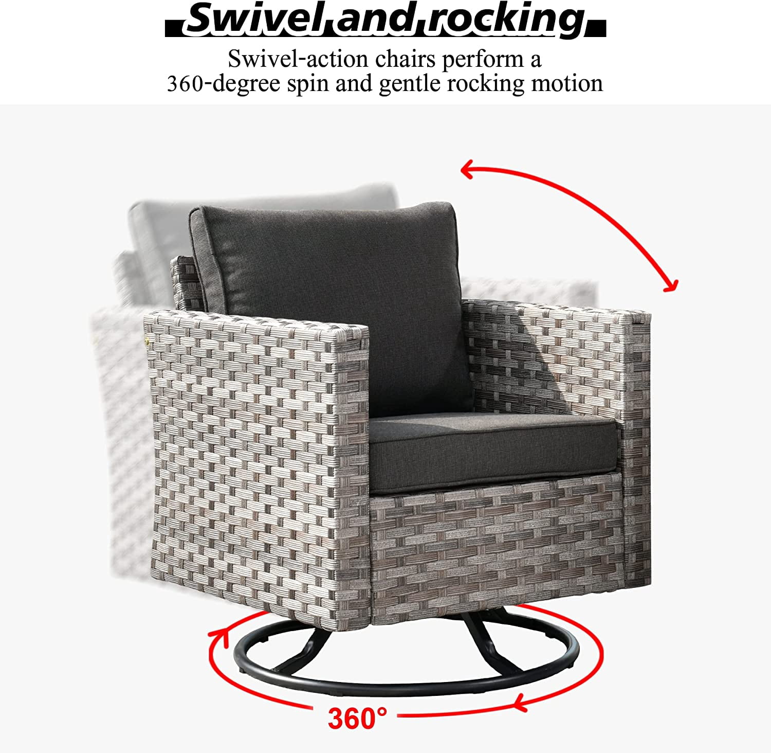 Patio Outdoor Swivel Rocking Chairs Set of 2, Durable Wicker Glider for ...