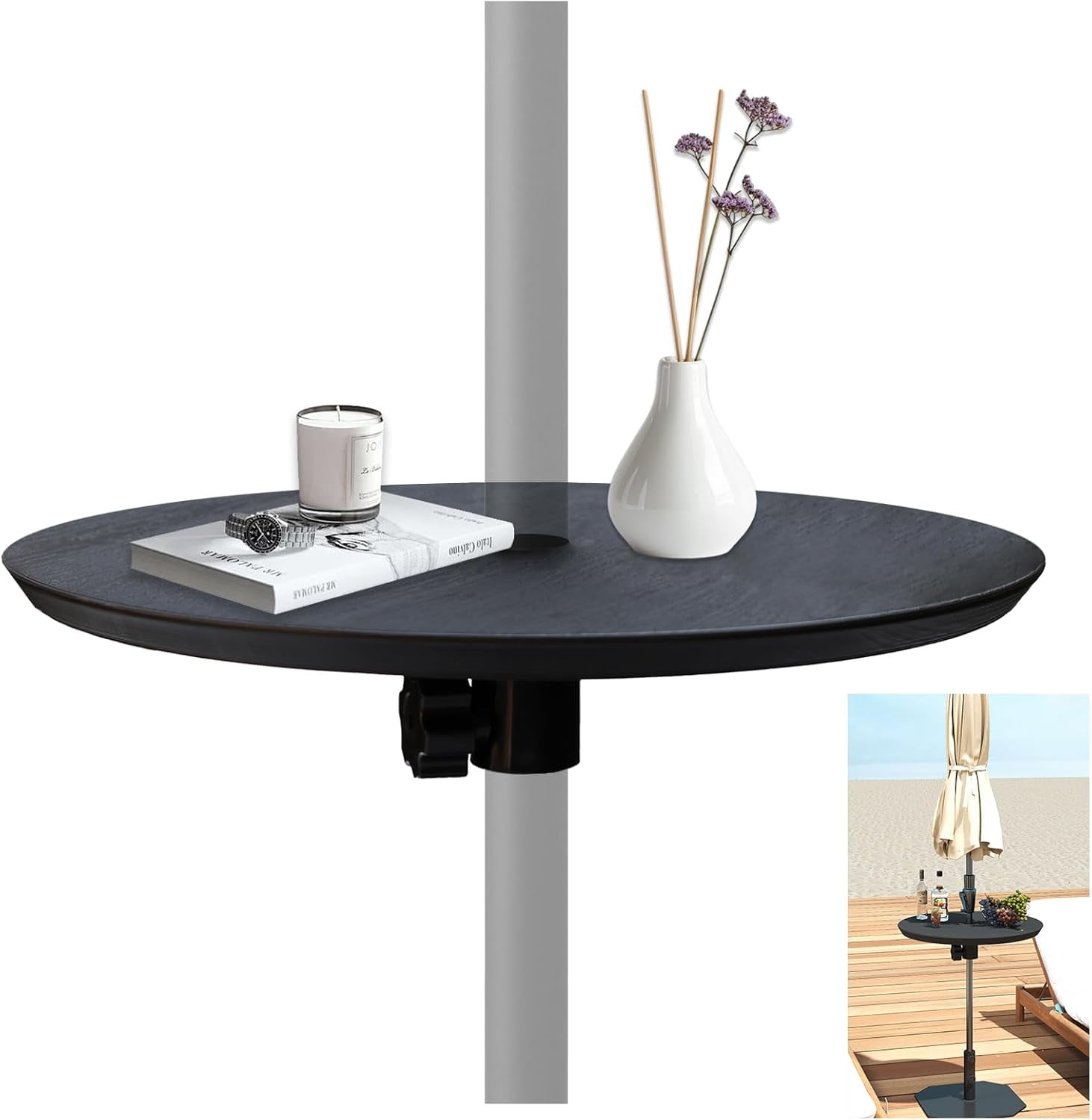 Patio Outdoor Umbrella Table Tray with 1.5" Hole, Small Round Top for ...