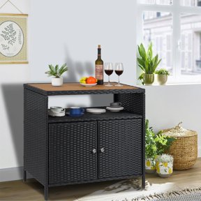 Dextrus Outdoor Patio Wicker Bar Counter Table, Wicker Storage Cabinet ...