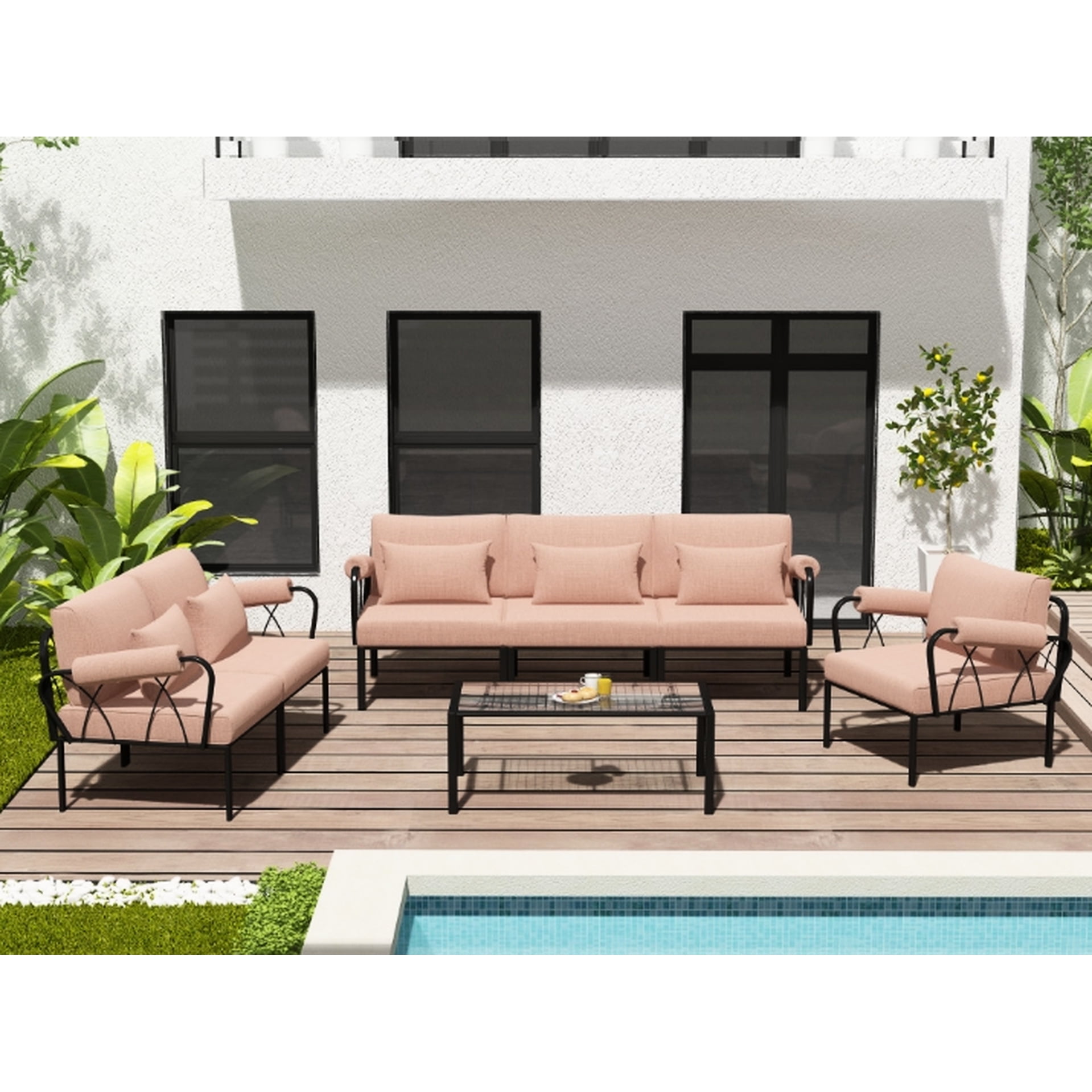 Patio In Pink Fabric And Black Finish - , , Chair Modular Sectional ...