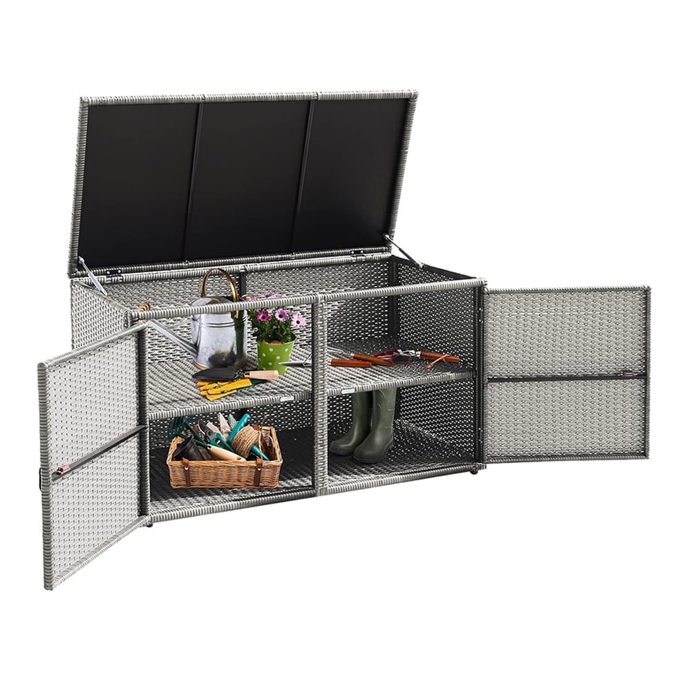 Patio Pool Storage Box, Outdoor Deck Box, Outside Rattan Wicker Storage ...