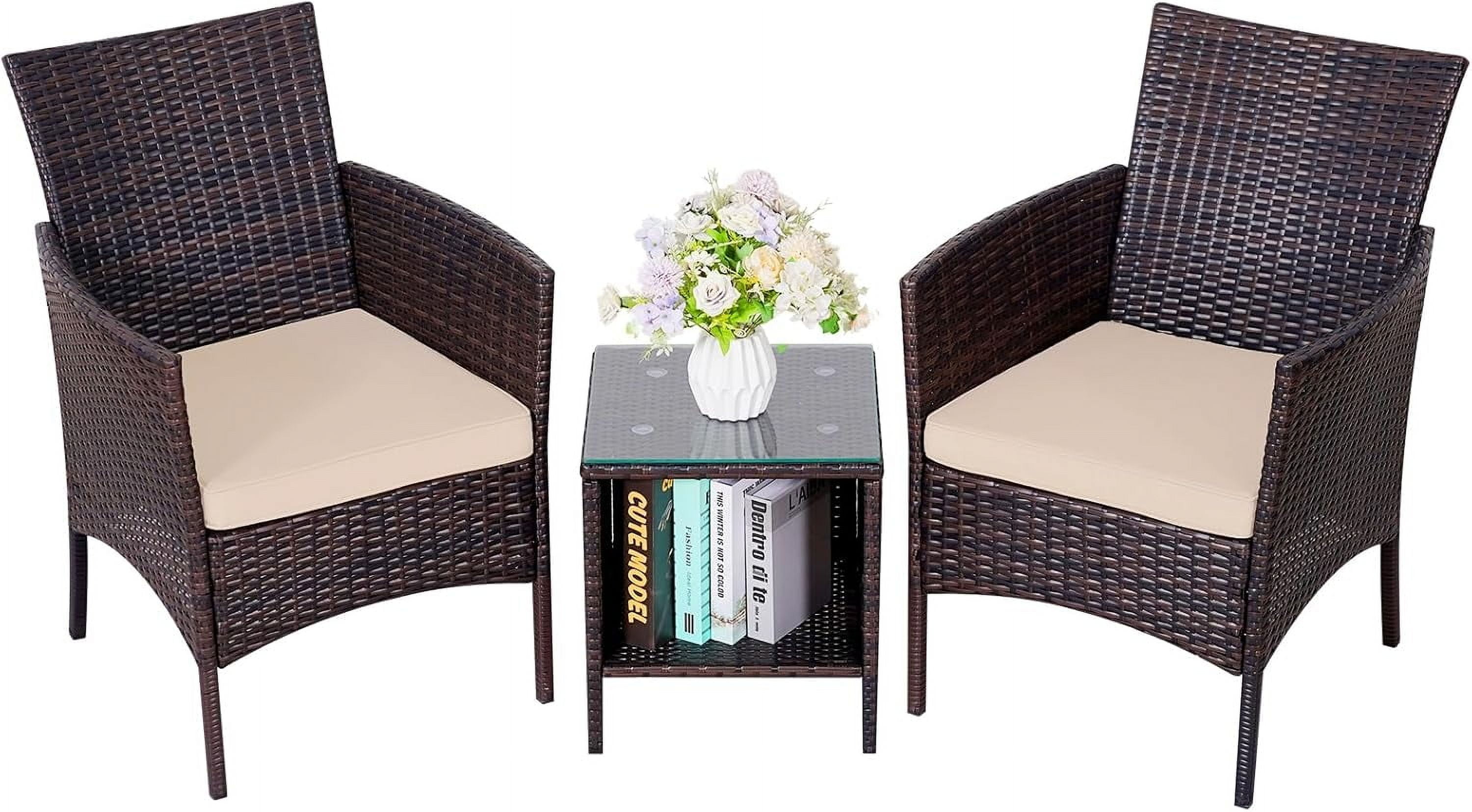 Patio Porch Furniture Conversation Sets 3 Pieces Rattan Wicker Chairs ...