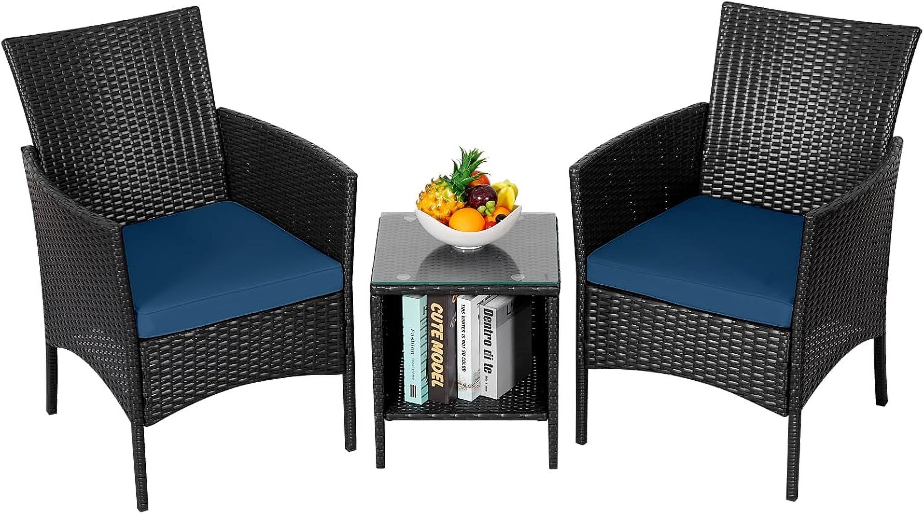 Patio Porch Furniture Sets 3 Pieces Rattan Wicker Chairs with Table ...