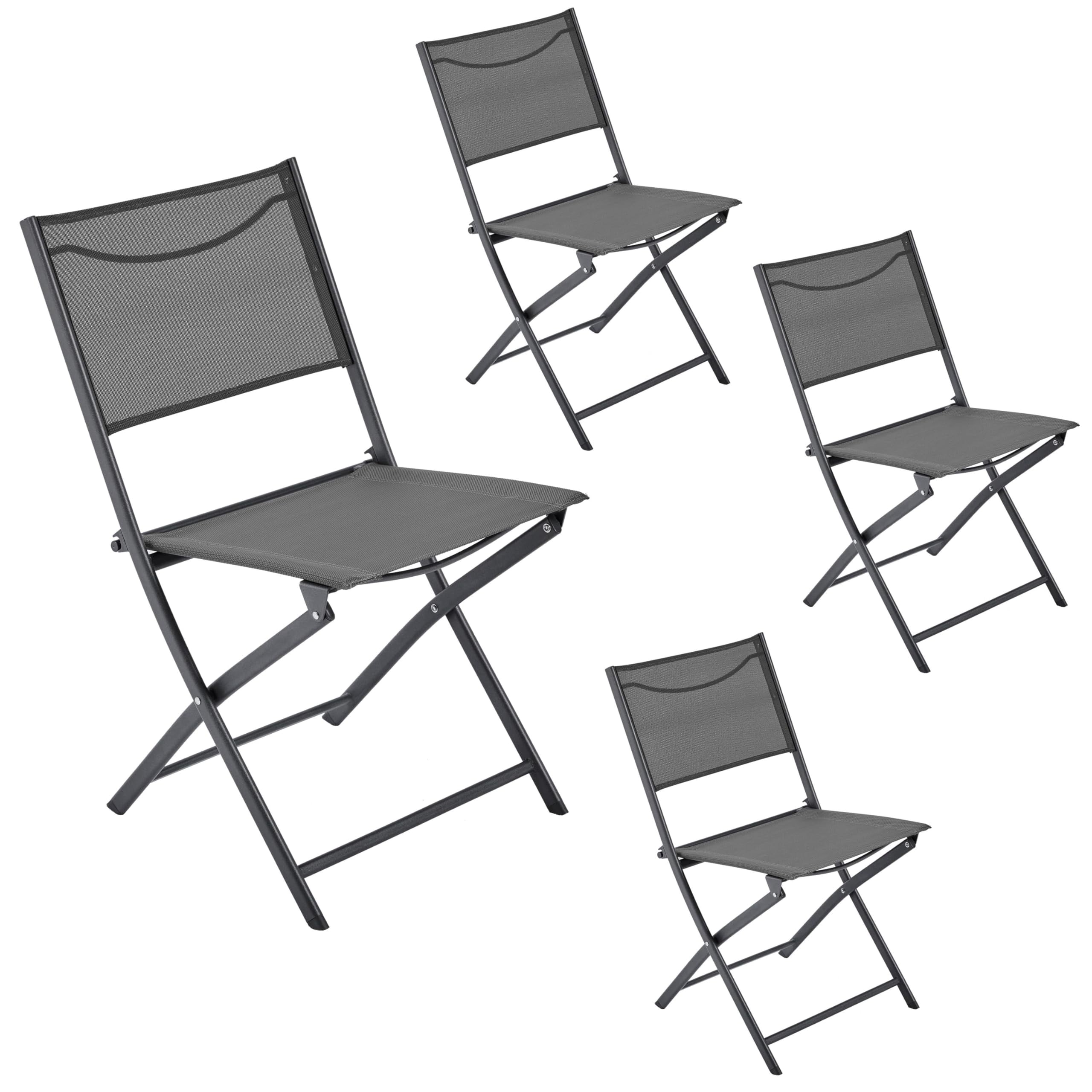 Patio Portable Dining Chairs Set of 4 with Metal Frame, Outdoor Metal ...