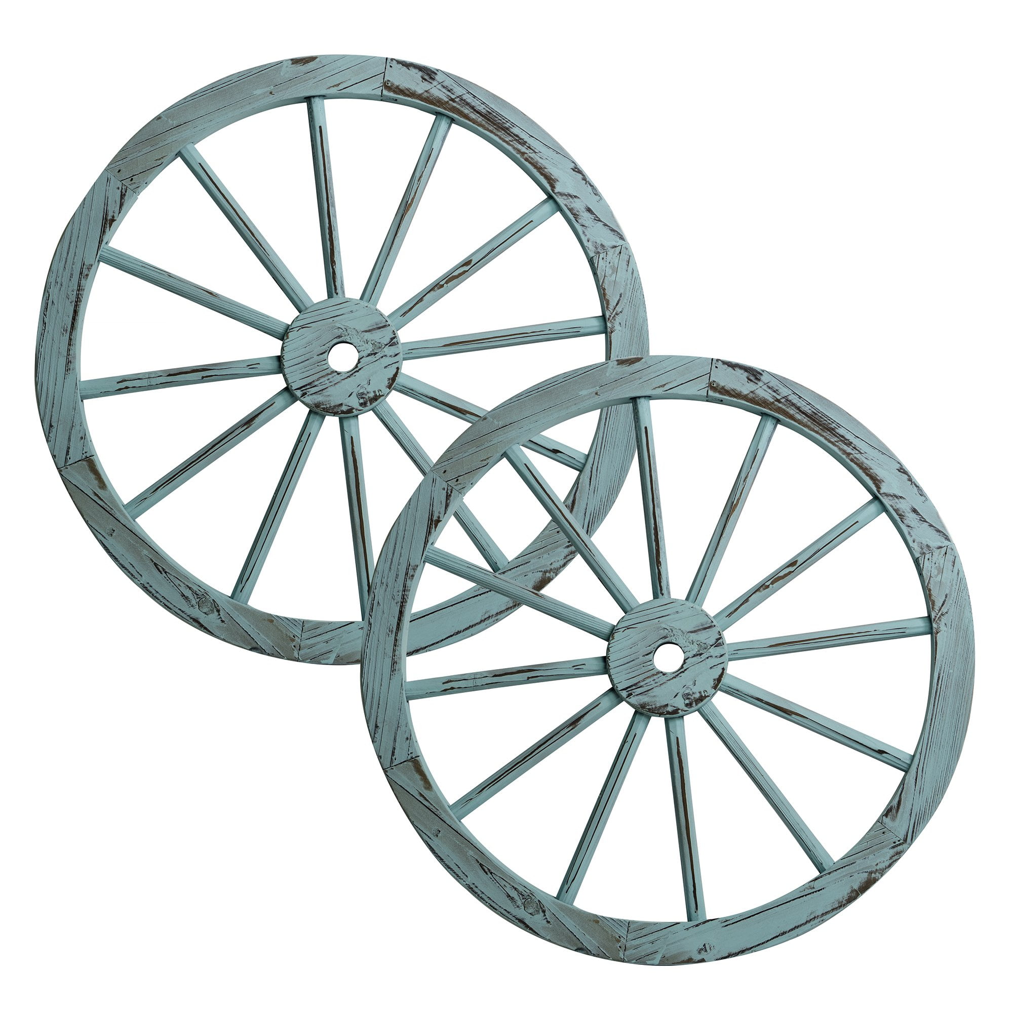 Patio Premier 24" Wooden Wagon Wheel in Turqoise Wash - 2PK - Walmart.com