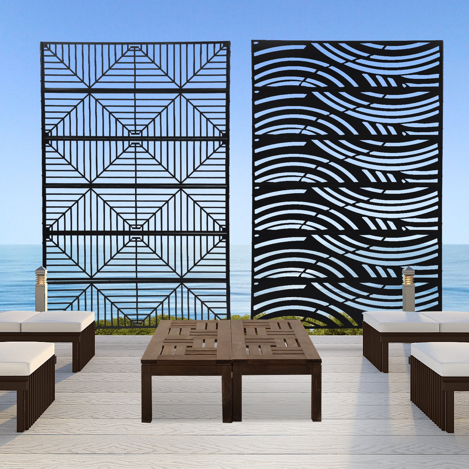 Patio Privacy Screen with Geometric Design, 3.72*5.94ft, Black, Blocks ...