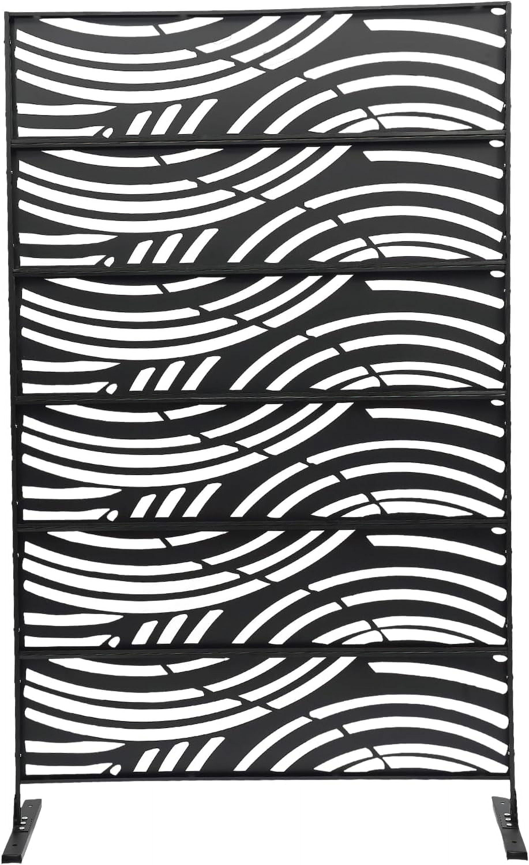 Patio Privacy Screen with Stand, 71" H x 44.5" W Waves Pattern Metal ...