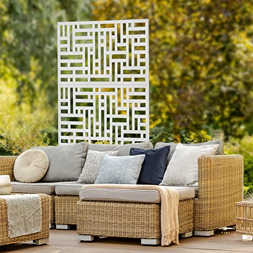 Patio Privacy Screen with Stand, 75" H x 35.5" W Streets Pattern Metal ...