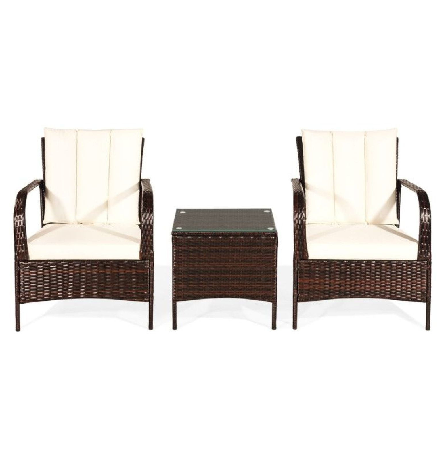 Patio Rattan Conversation Set - 3 Piece Outdoor Furniture with Glass ...