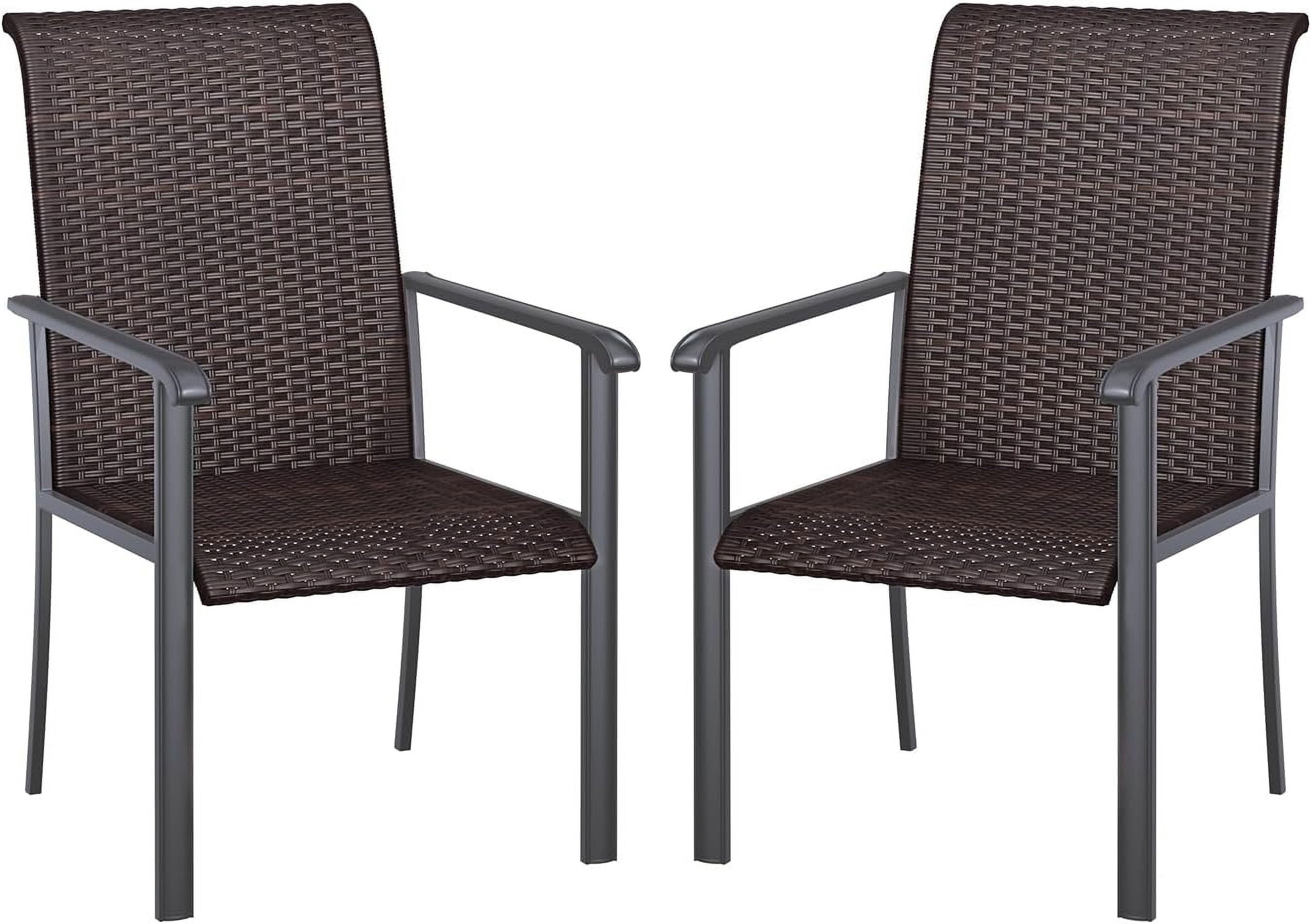 Patio Rattan Dining Chairs Set of 2, Outdoor High Back Wicker Dining ...