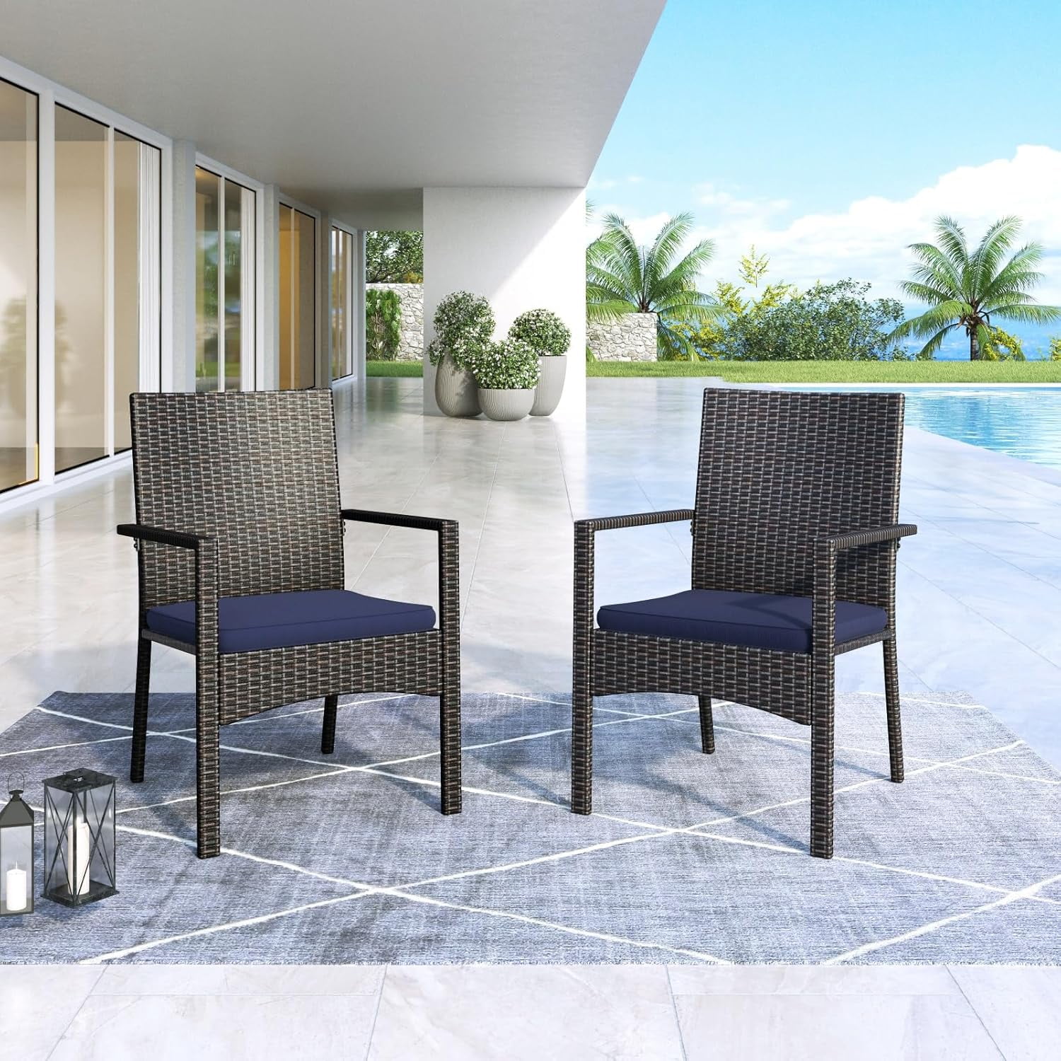 Patio Rattan Outdoor Wicker Chairs Set of 2 Woven Brown Wicker Patio ...