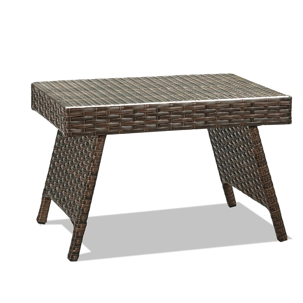 Patio Rattan Side Table, Folding Coffee Table with High-Duty Steel ...