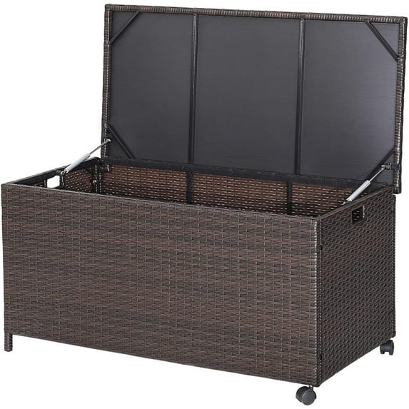 Patio Rattan Storage Box - 50 Gallon All-Weather Wicker Storage Box w ...