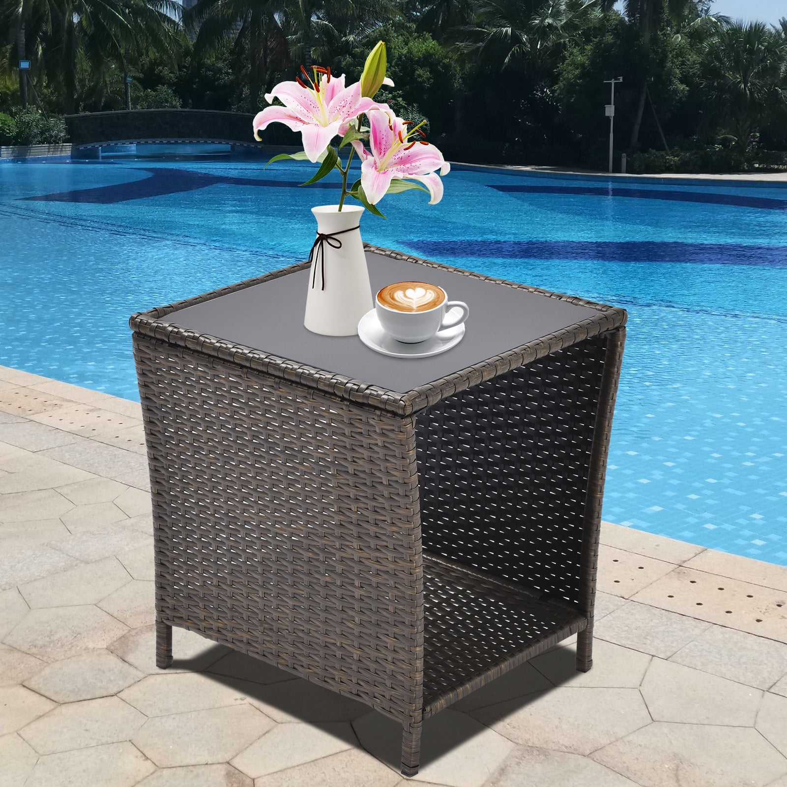 Patio Rattan Table - Seizeen 18'' Compact Size Coffee Table for Outdoor ...