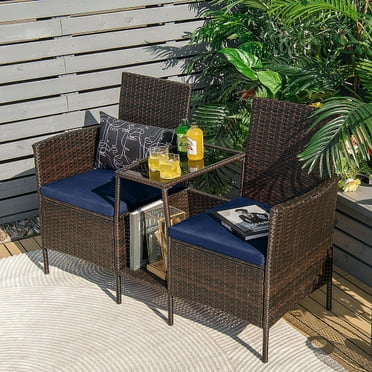 Tappio Outdoor Rattan Loveseat, Patio Rattan Conversation Set Seat Sofa ...
