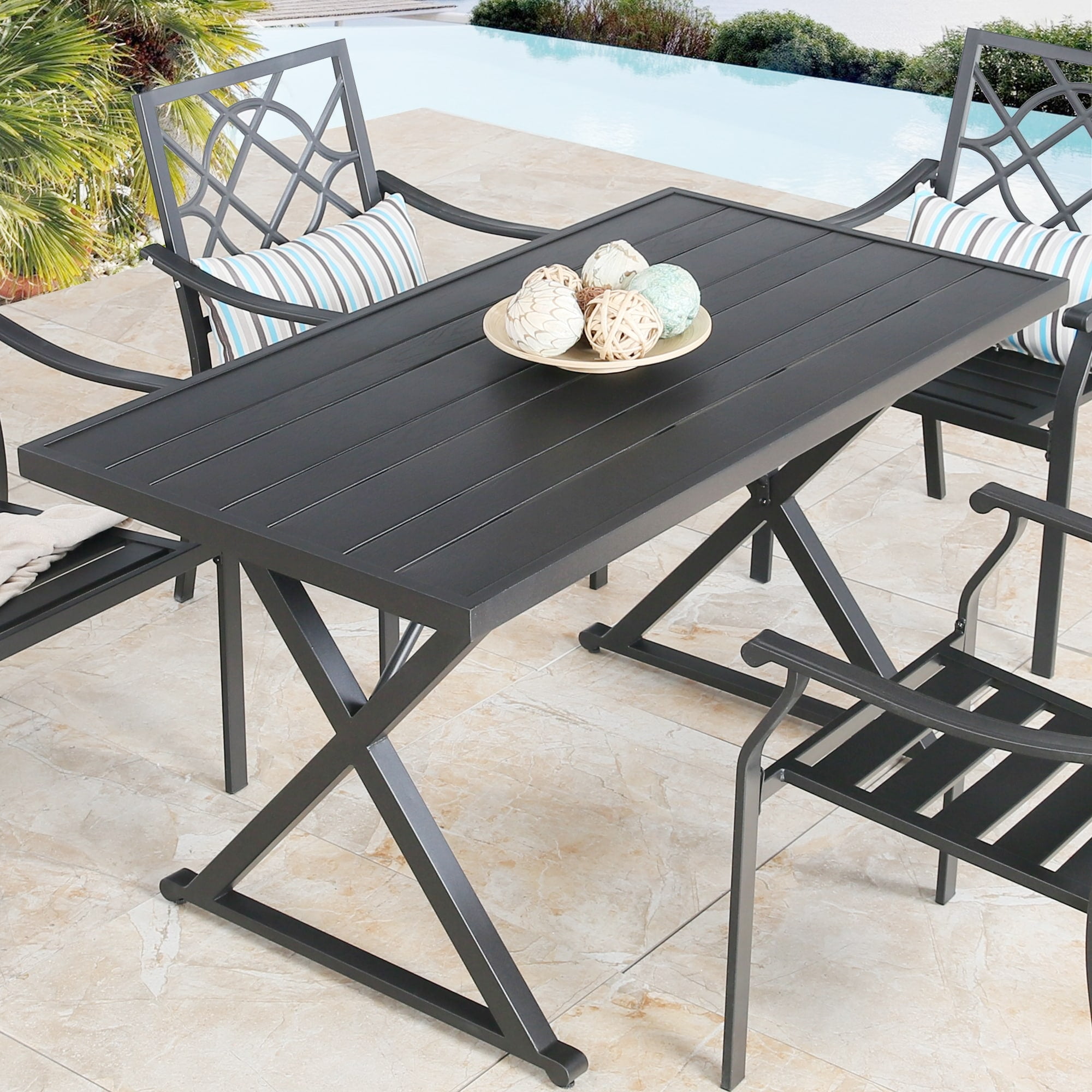 Patio Rectangle Dining Table with Umbrella Hole for Garden, Lawn, Deck ...