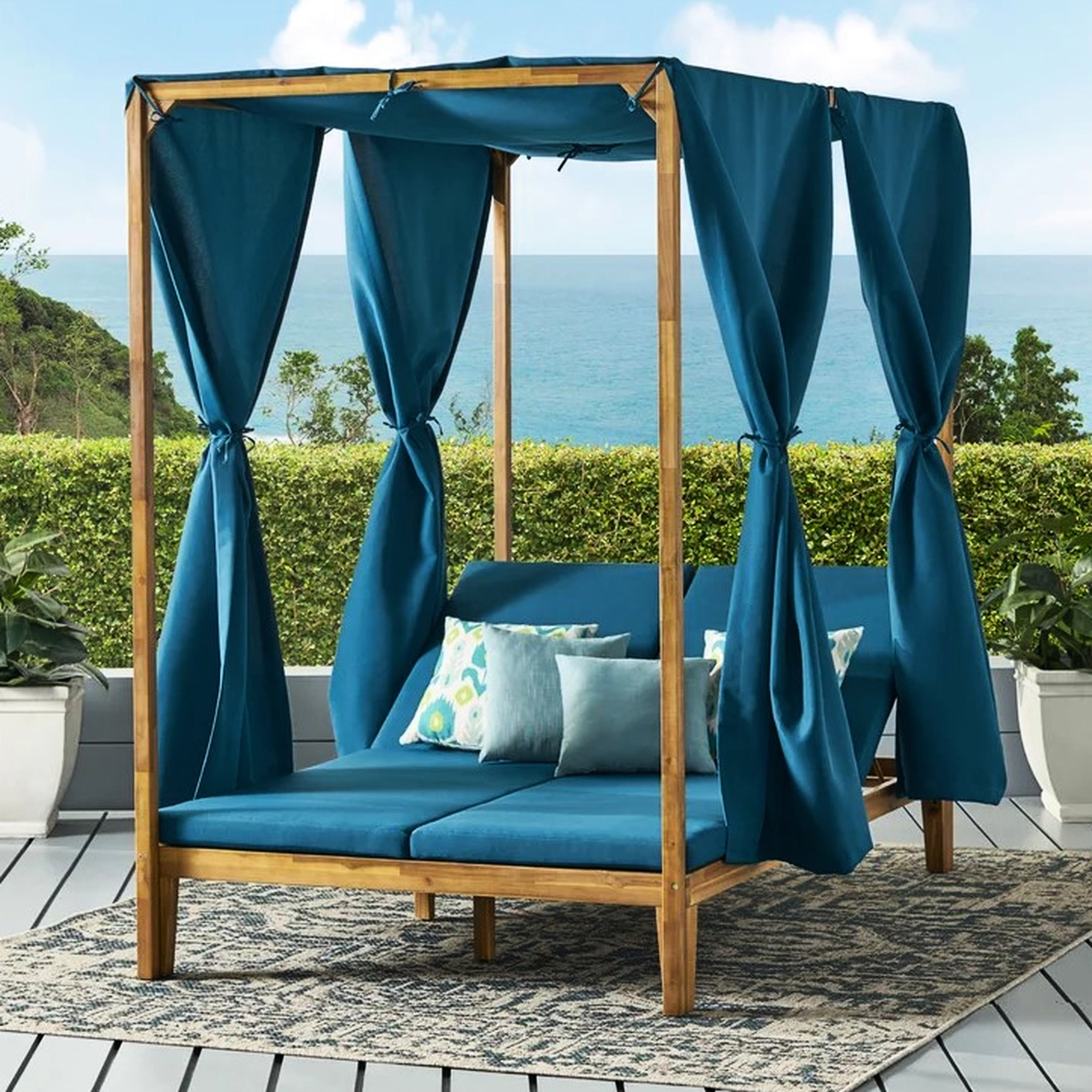 Patio Relax Daybed / Wood and waterproof fabric, 97lb weight / Perfect ...
