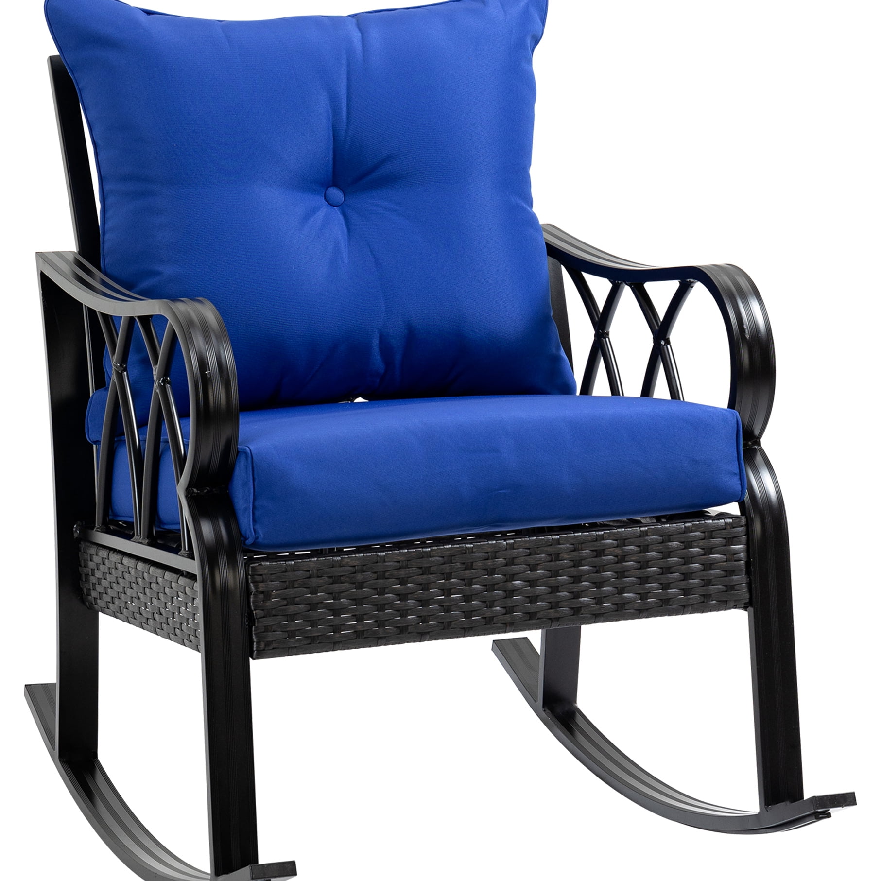 Patio Rocker In Blue - Padded Cushions & Look Aluminum Furniture For ...