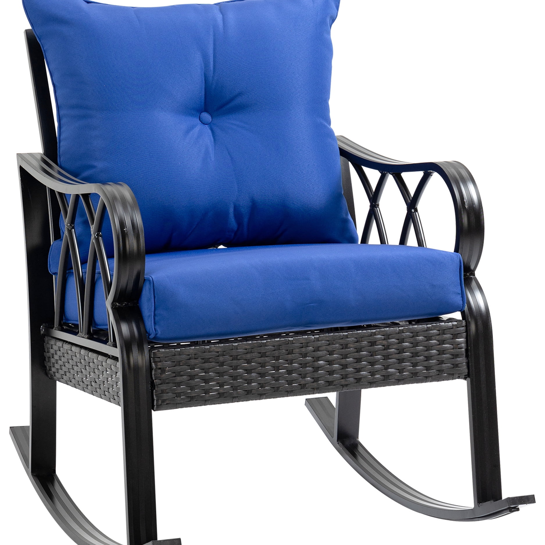 Patio Rocker Chair - Blue Padded Cushions & Aluminum Frame For Outdoor ...