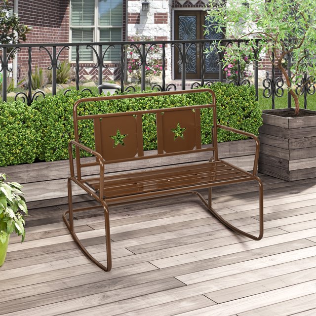 Patio Rocking Chair, 2-Person Iron Lawn Chairs with Star Design ...
