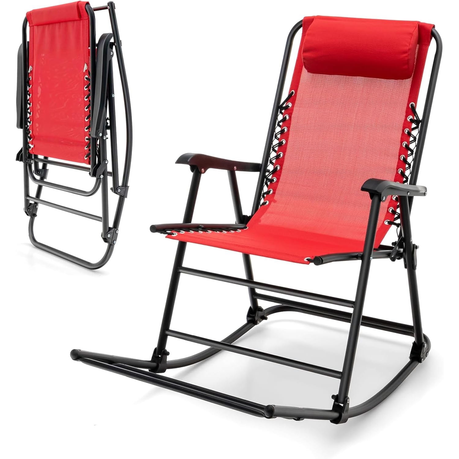 Patio Rocking Chair, Folding Rocker Chair with Comfortable Pillow ...