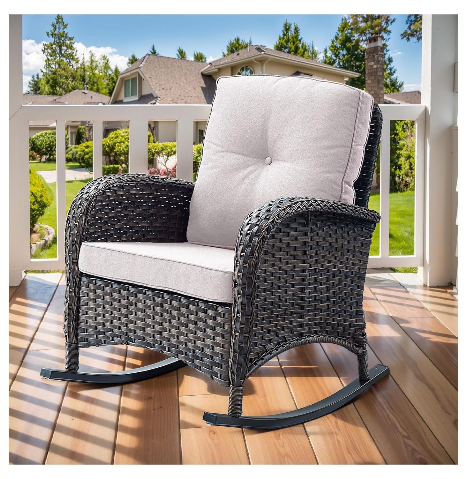 Patio Rocking Chair: Outdoor Wicker Rocker Porch Rocking Chair with ...