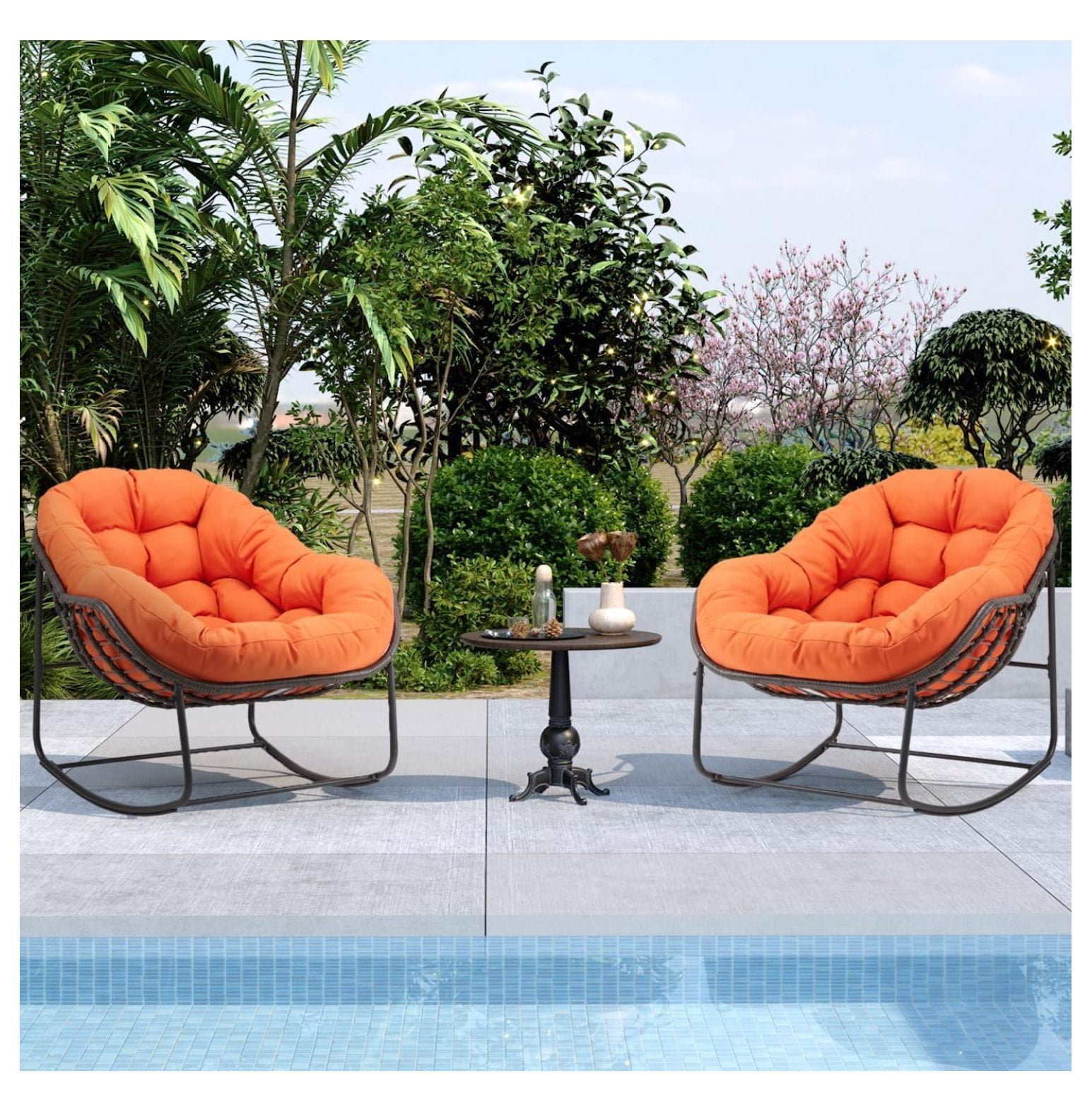 Patio Rocking Chair with Padded Cushion Indoor Outdoor Comfy Papasan ...