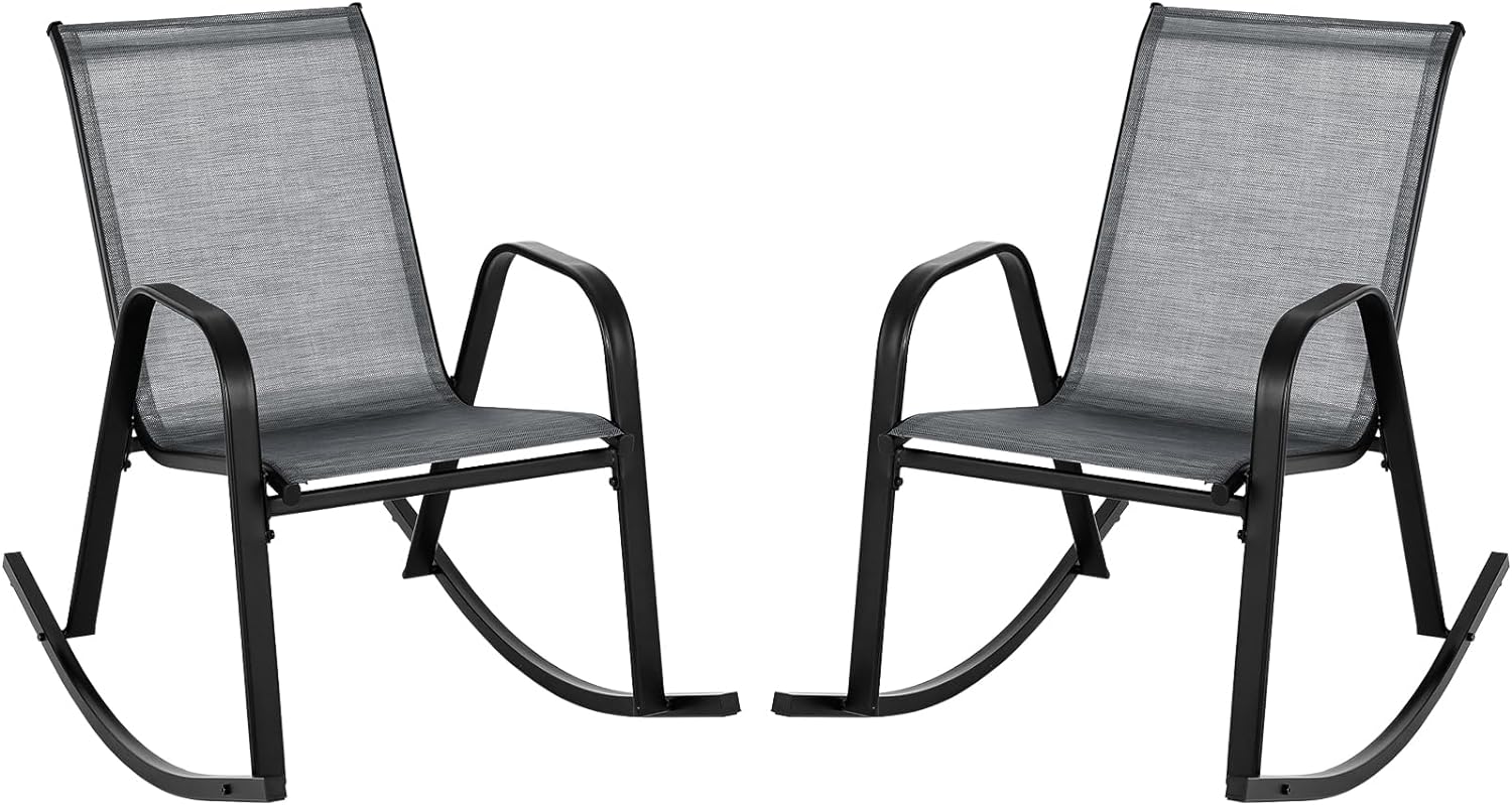 Patio Rocking Chair Set of 2, Outdoor Ergonomic Rockers with Breathable ...