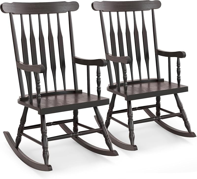 Patio Rocking Chair Solid Rubber Wood, Outdoor Porch Rocker Chair with ...