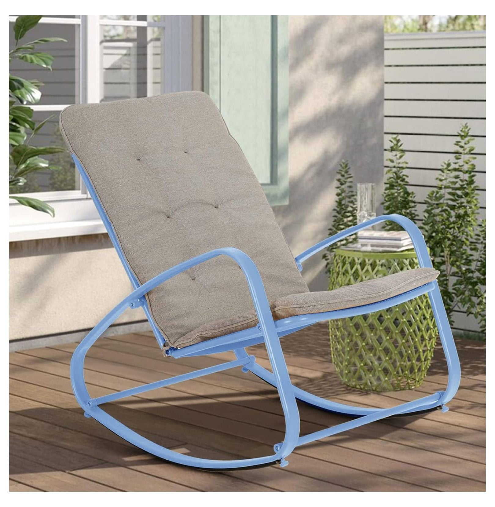 Patio Rocking Chair, Steel Porch Rocker Chairs with Removable Cushion ...