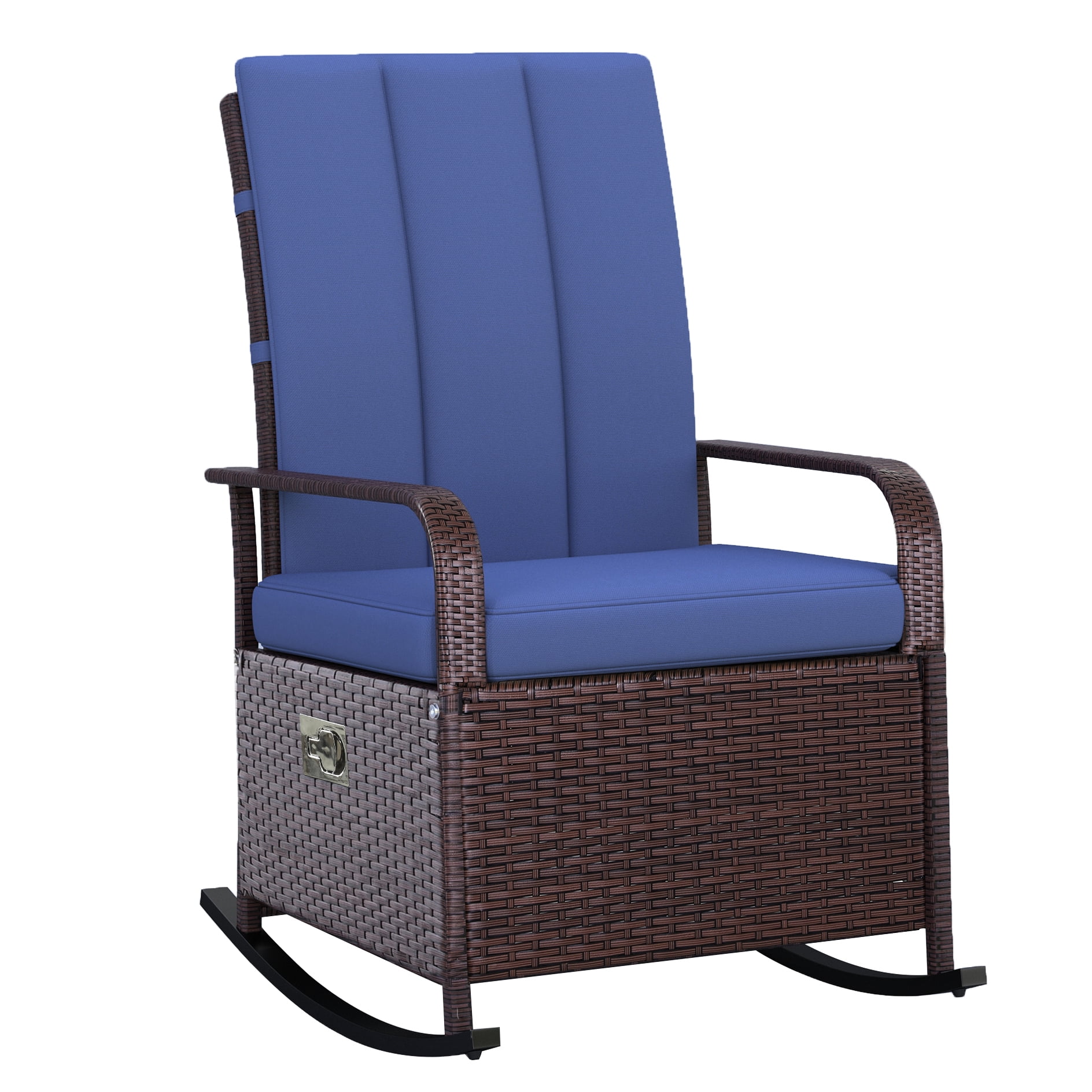 Patio Rocking Chair With Adjustable And Footrest, Cushioned For Outdoor ...