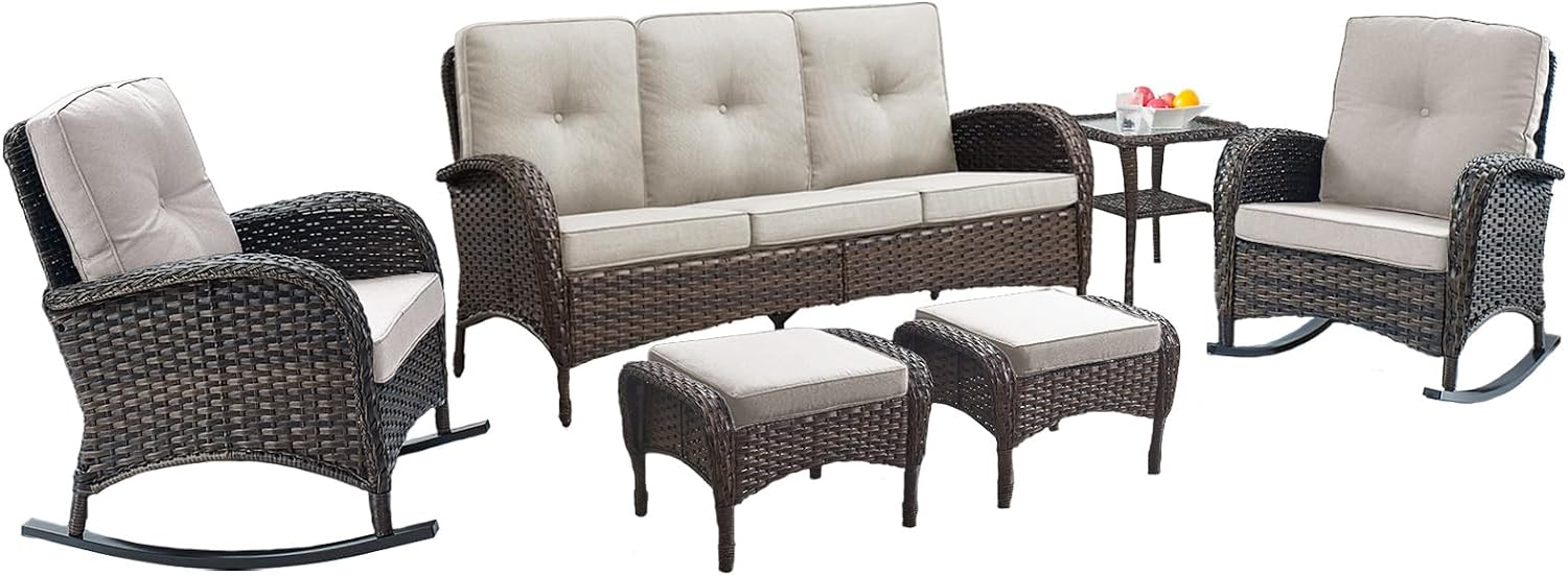 Patio Rocking Chairs Furniture Set of 6, Outdoor Wicker Furniture Sets ...