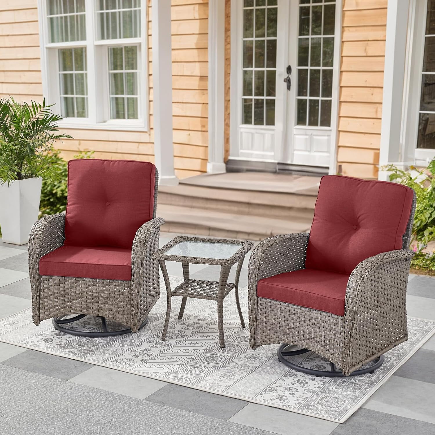 Patio Rocking Chairs Wicker Set - Outdoor Rocking Chairs Set of 2 with ...