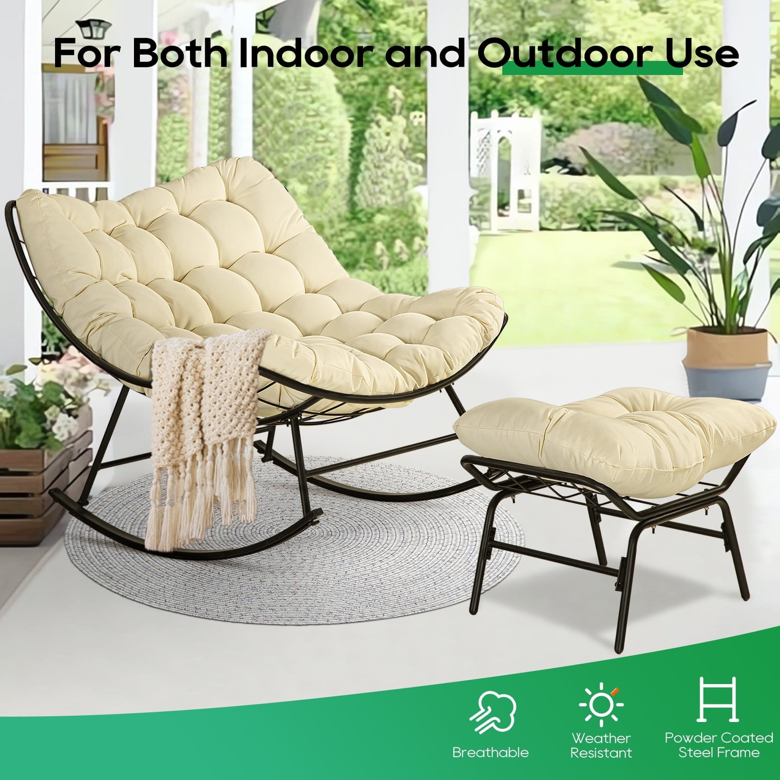 Patio Rocking Papasan Chair, Outdoor & Indoor Egg Reading Recliner ...