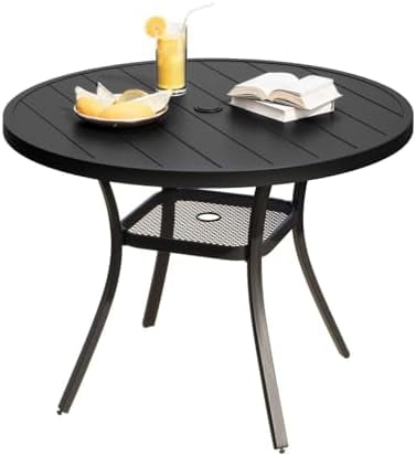 Patio Round Dining Table, 42" All Weather Round Outdoor Table with 1.57 ...