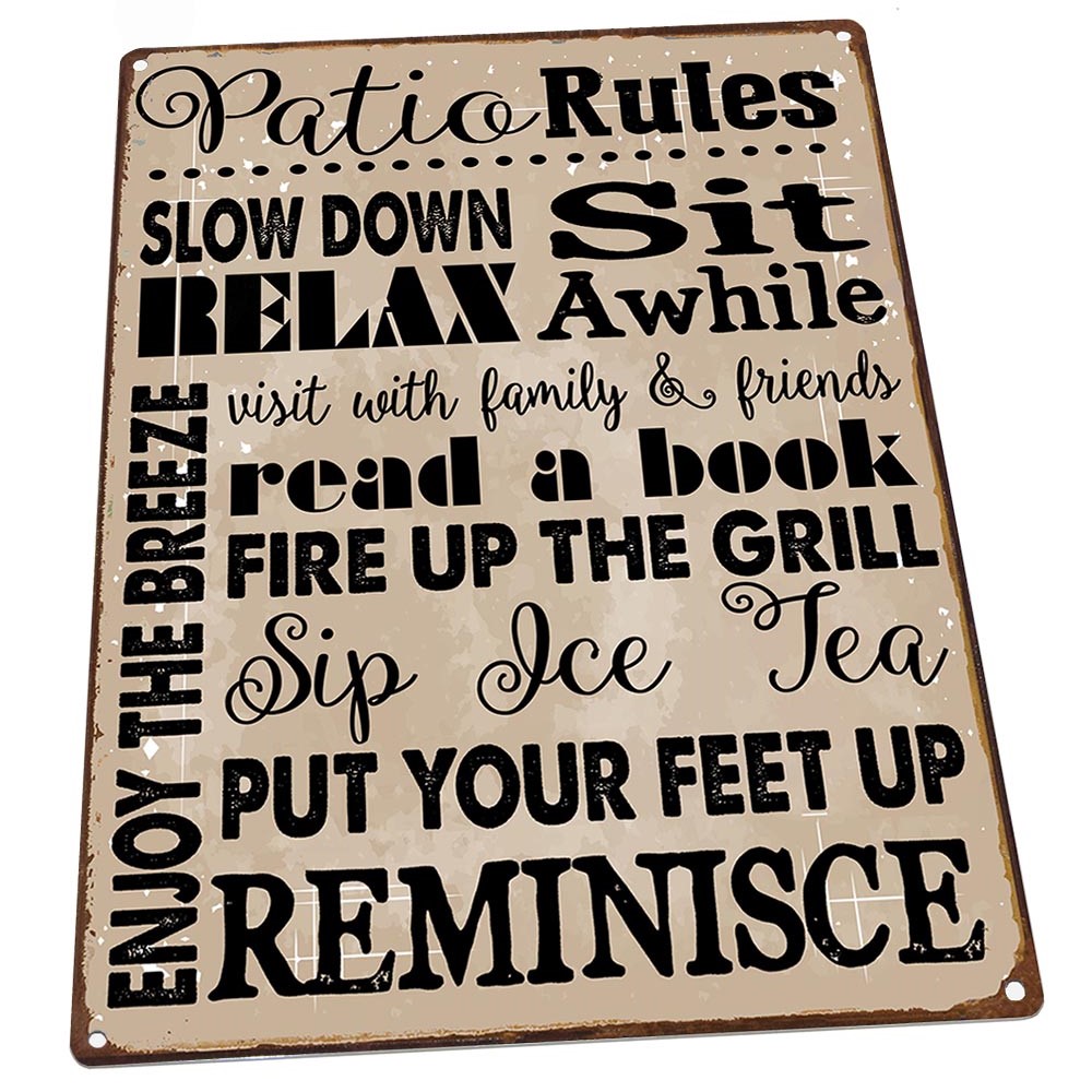 Patio Rules 9"x12" Metal Sign, Wall Decor for Office or Meeting Room ...