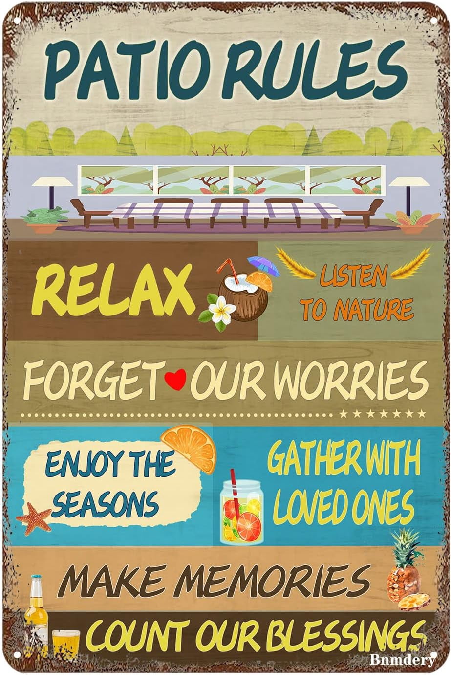 Patio Rules Metal Tin Sign Rustic Decor Retro Sign Home Kitchen Bar ...