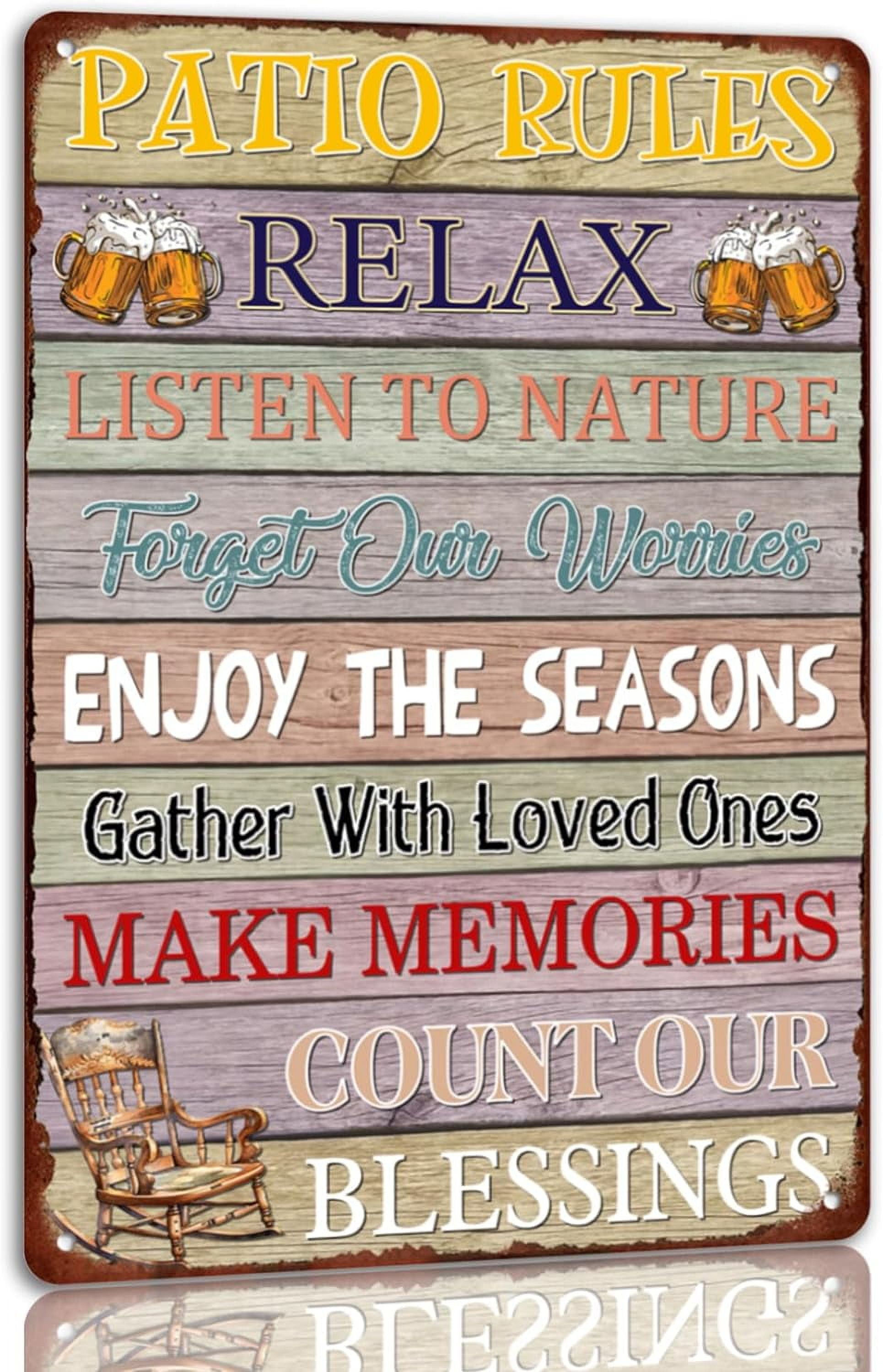 Patio Rules Tin Sign Vintage Patio Metal Signs Funny Wall Decor For ...