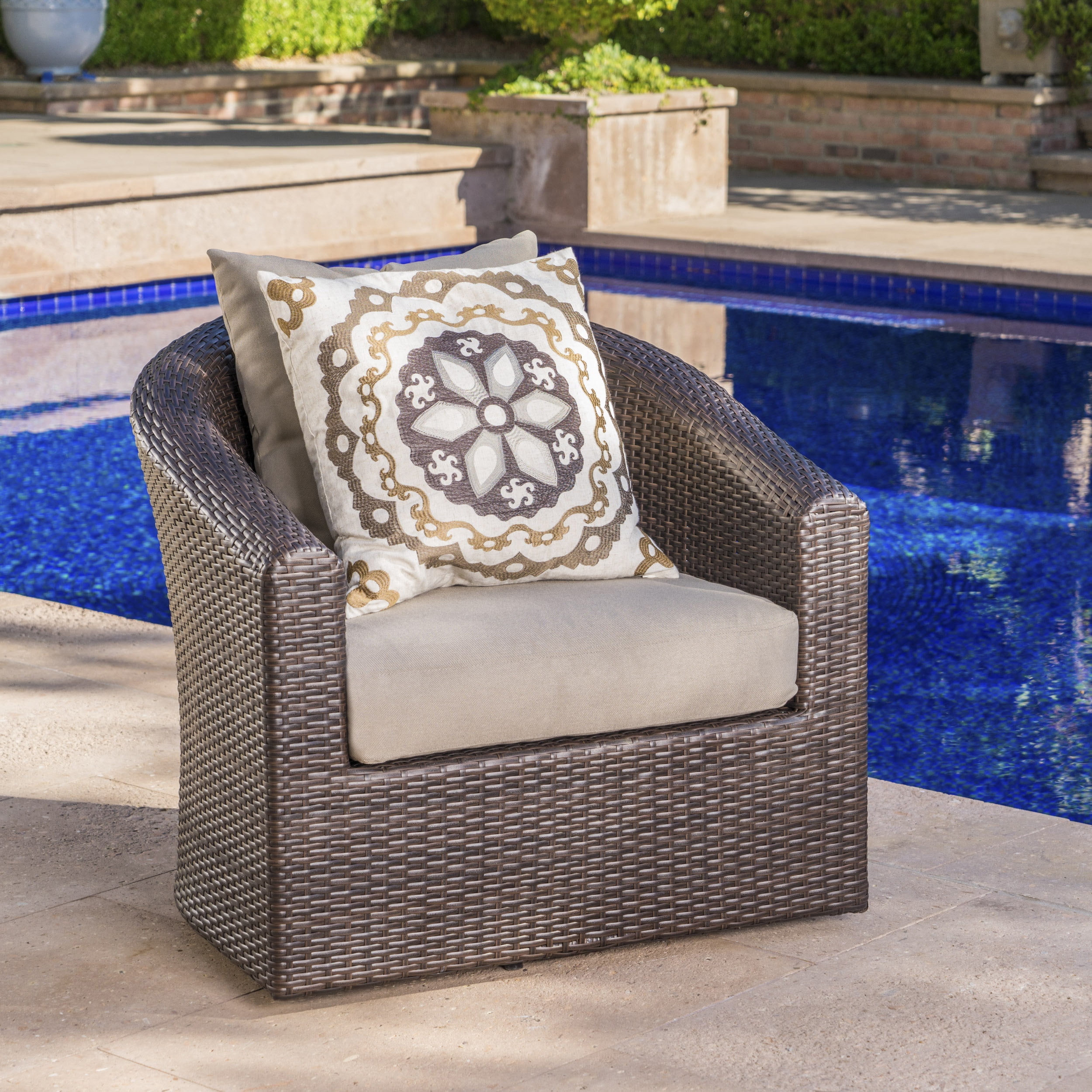 Patio Seating, DARIUS SWIVEL CLUB CHAIR, Brown Outdoor Seating,Fabric ...