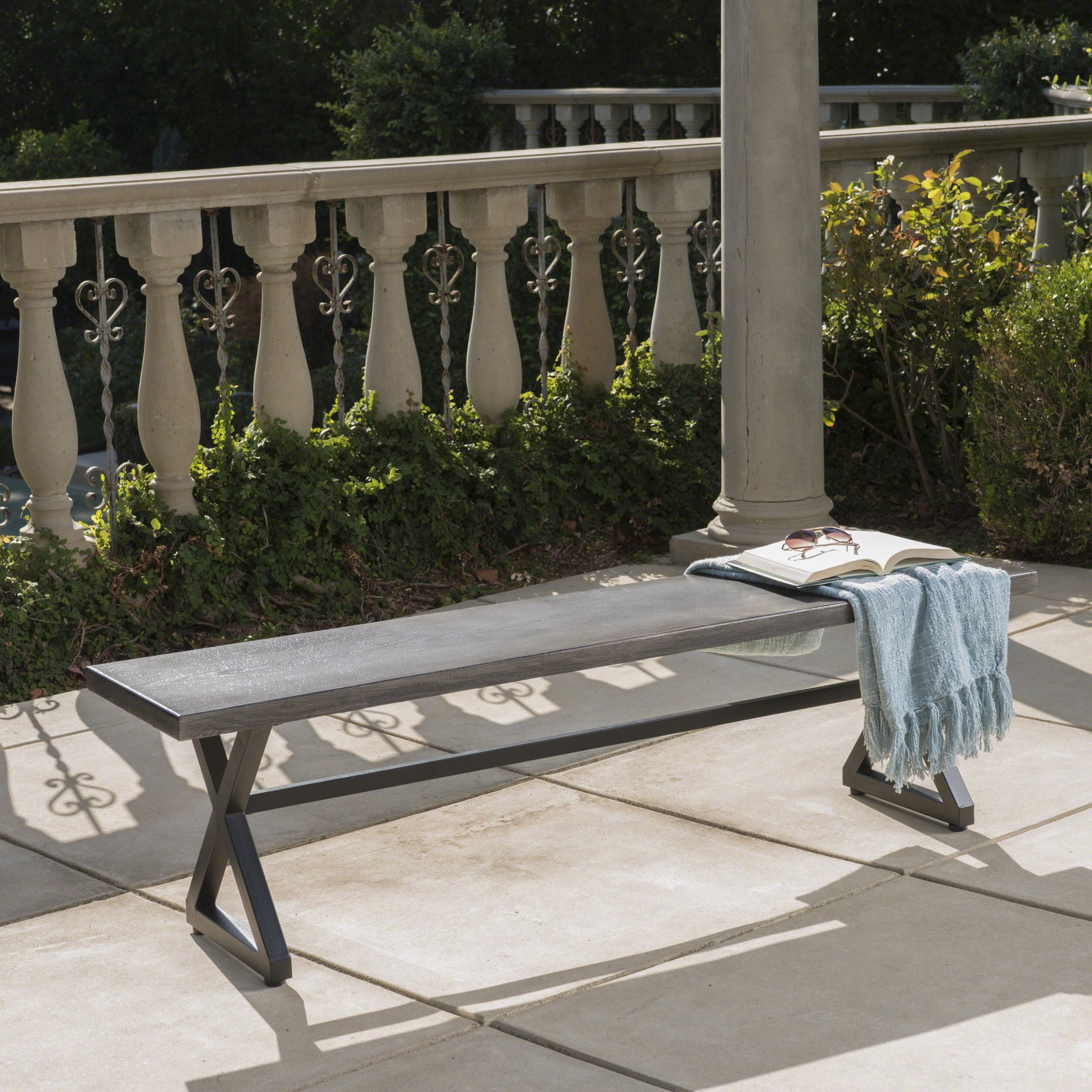 Patio Seating Outdoor Aluminum Dining Bench with Steel Frame, Grey ...