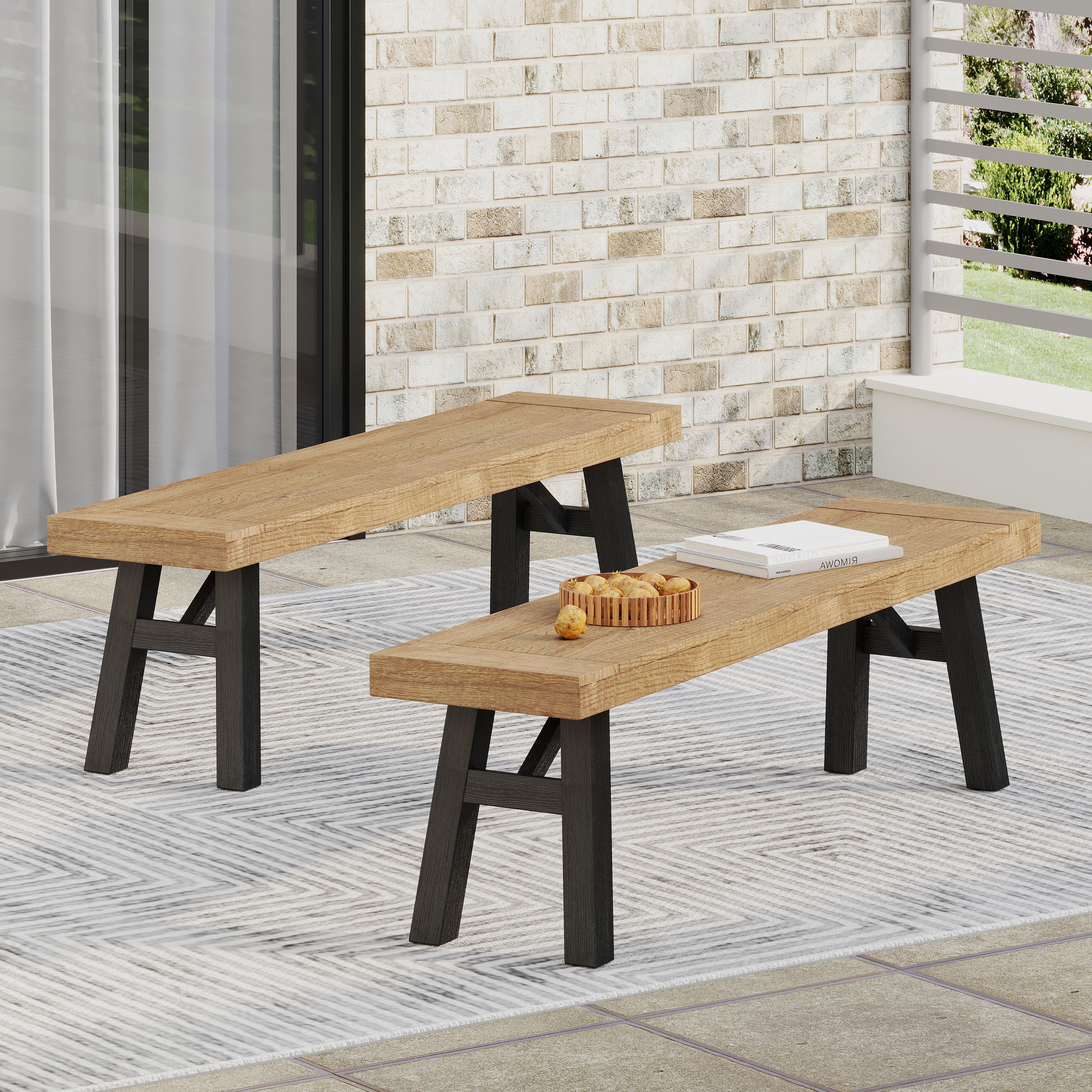 Patio Seating Outdoor Bench with Slat Panel Design and Acacia Wood ...