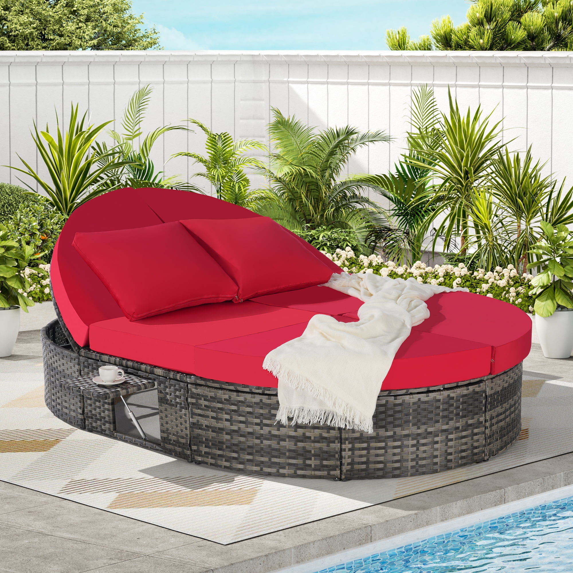 Patio Seating Outdoor Patio Round Daybed, Sun Bed with Adjustable ...